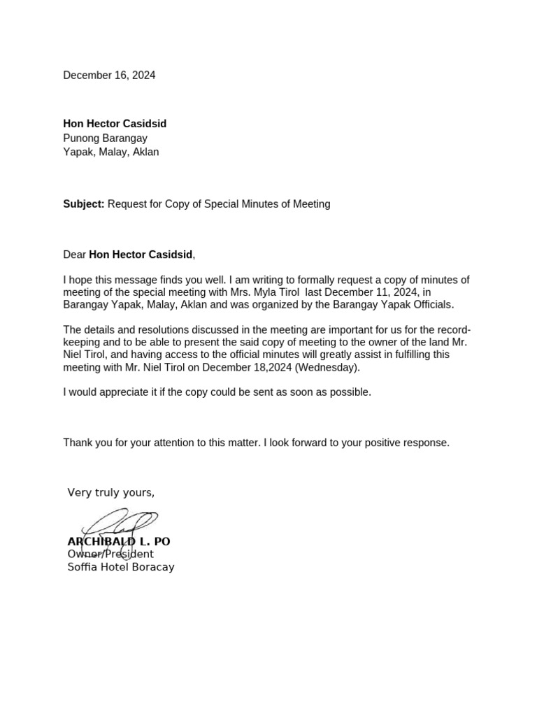 Request Letter - Barangay | PDF