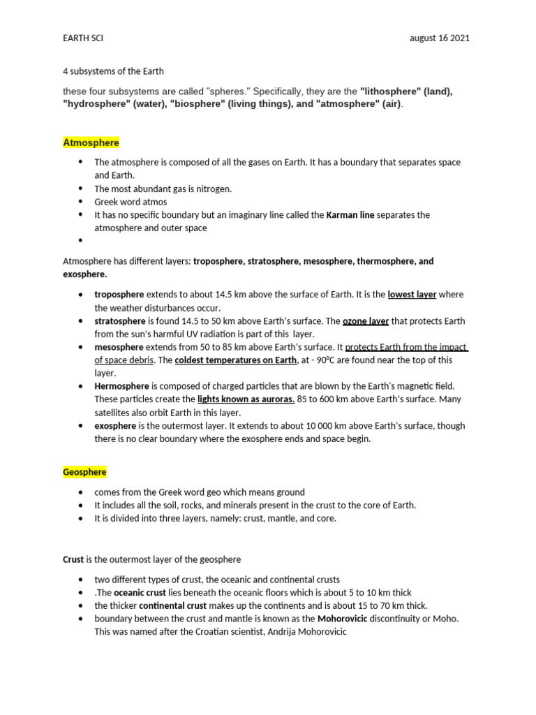 520952782 4 Subsystems of the Earth Summary | PDF | Earth | Geophysics