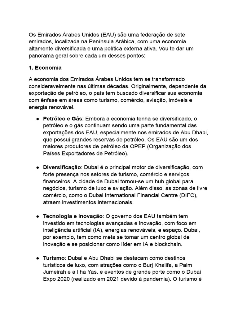 Economia e Política dos Emirados Árabes | PDF | Emirados Árabes Unidos ...