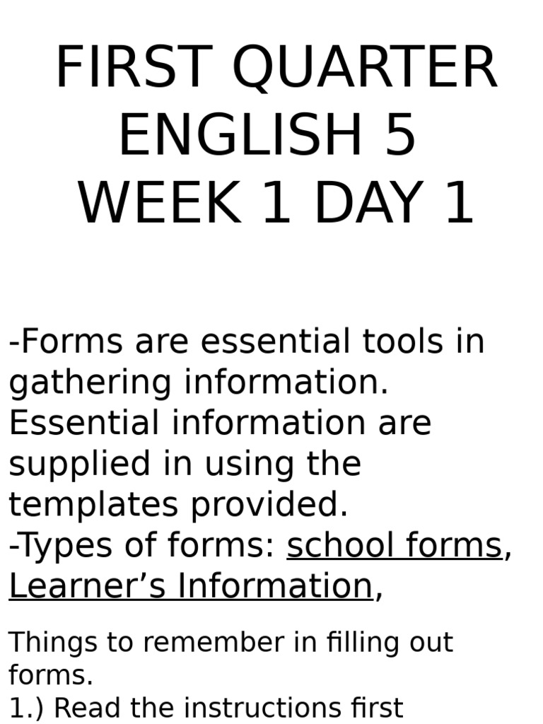 First Quarter Week 1 Day 1 | PDF