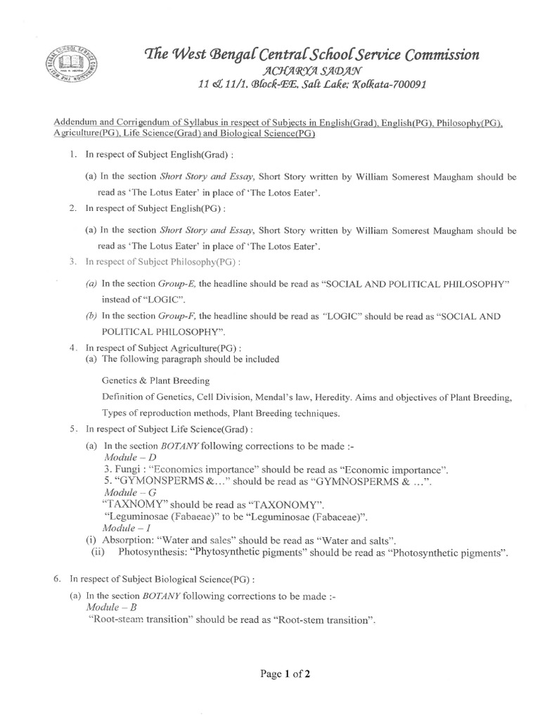 Addendum and Corrigendum of Syllabus - 20!06!2025 | PDF
