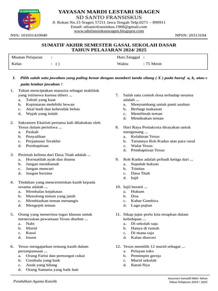 Soal Kelas 5 ASAT 2024 - 2025 | PDF