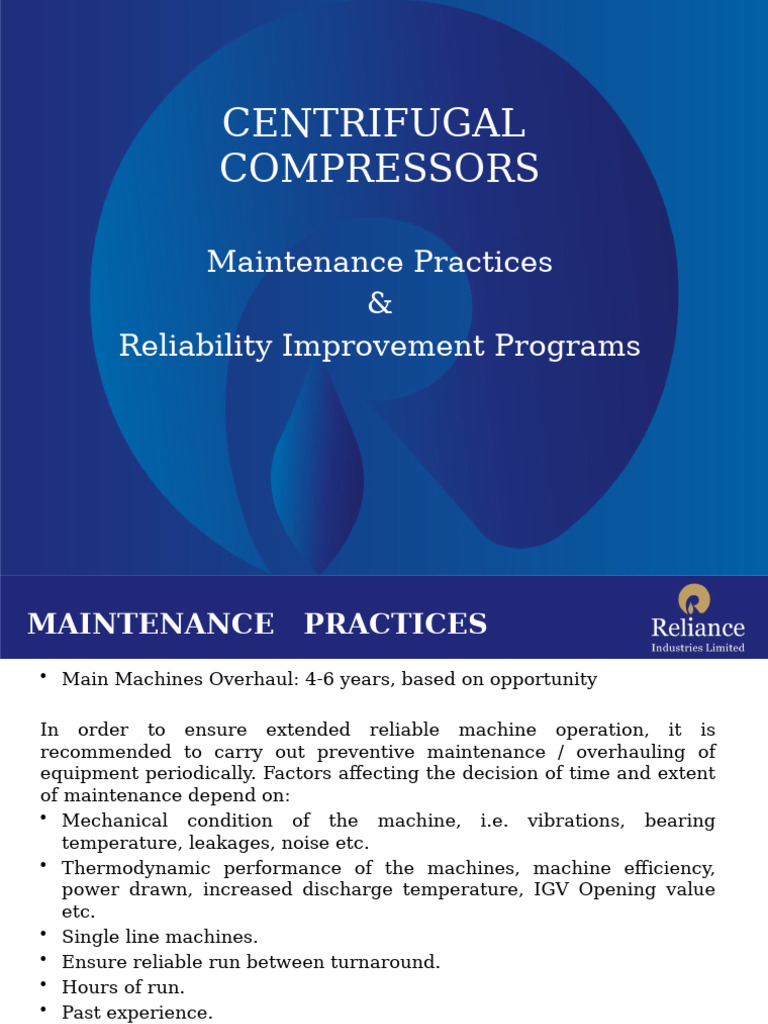 Centrifugal Compressor Maintenance Guide | PDF | Reliability ...