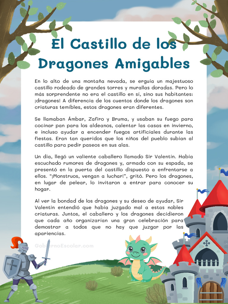 Cuento Corto El Castillo de Los Dragones Amigables | PDF