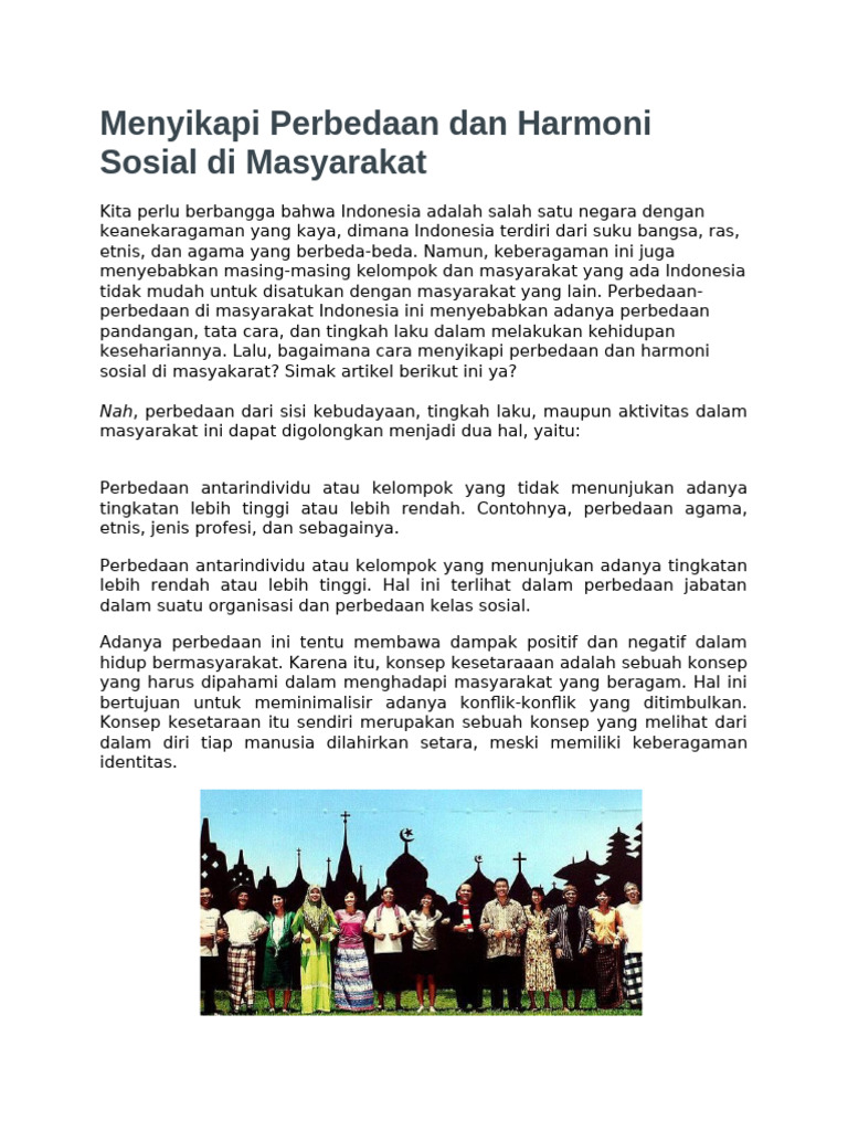 Menyikapi Perbedaan Dan Harmoni Sosial Di Masyarakat | PDF