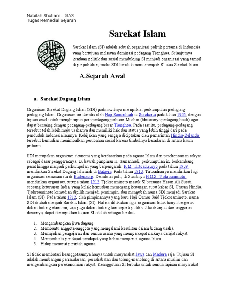 Sejarah Sarekat Islam | PDF | Politik | Sejarah