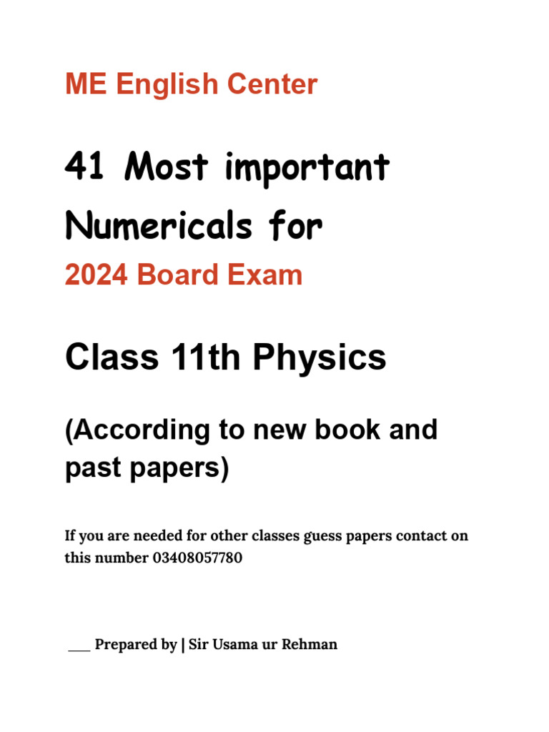 Class 11 Most Important Numericals | PDF | Acceleration | Force