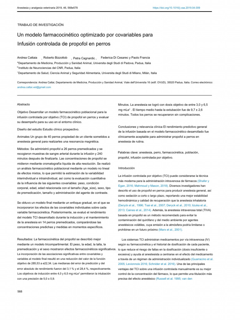 Propofol TCI Español Cattai Veterinaria | PDF | Diferencia