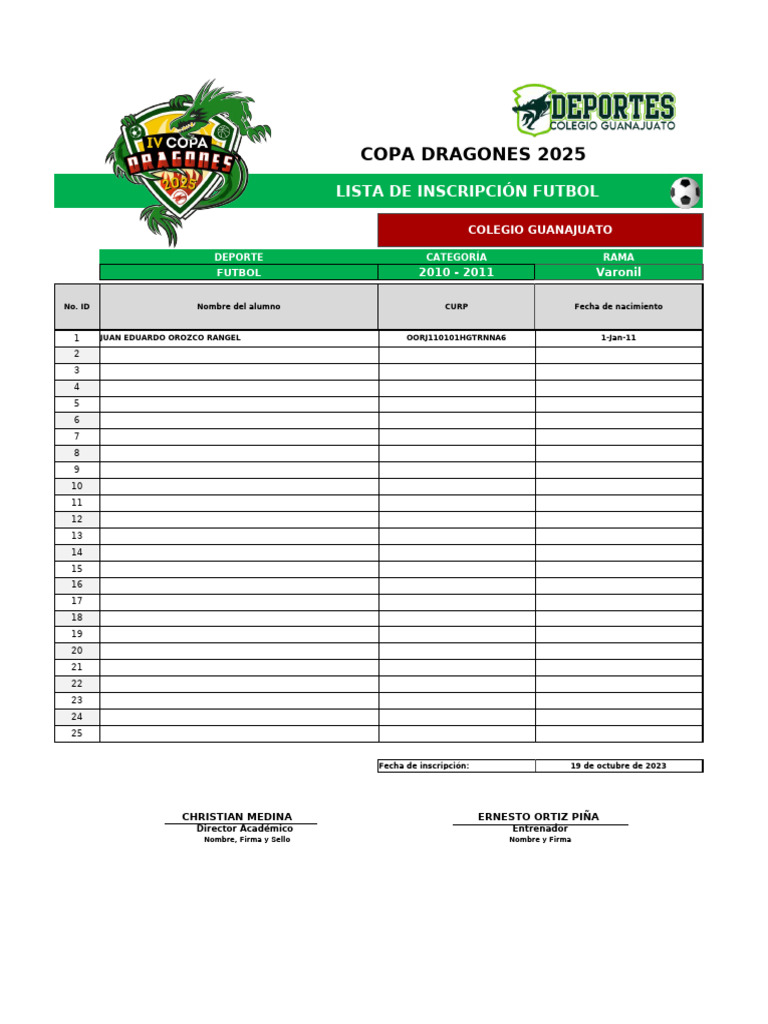 Formato Registro Futbol Soccer | PDF | Asociación de Futbol