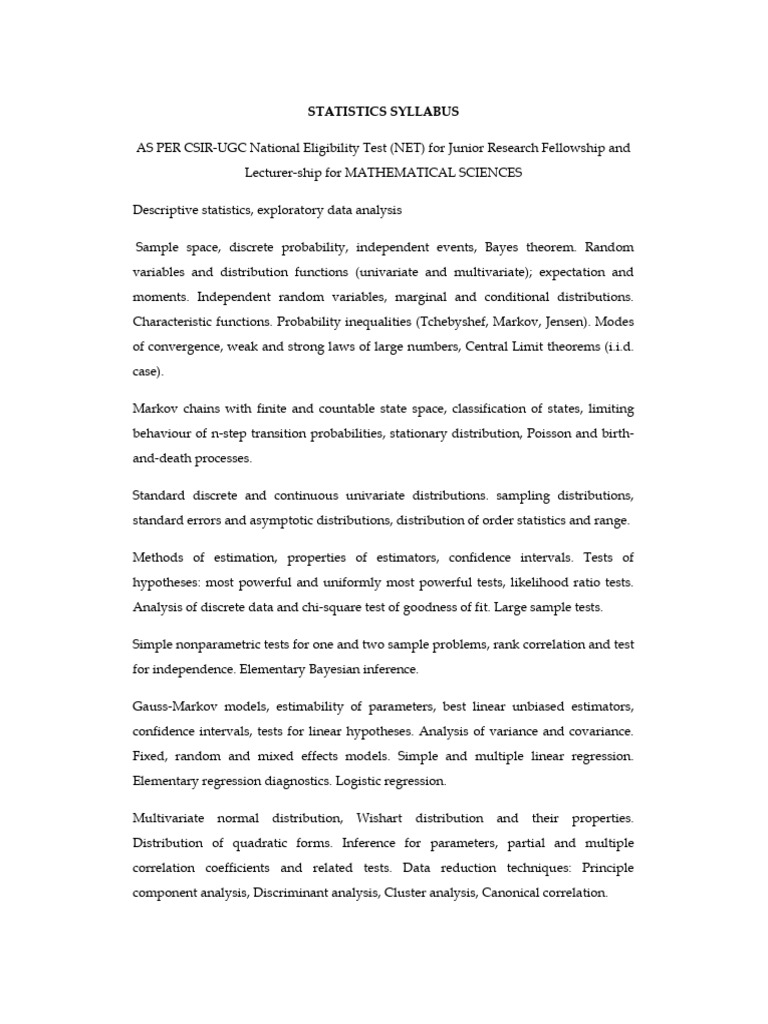 Statistics Syllabus2021 | PDF | Probability Distribution | Regression Analysis