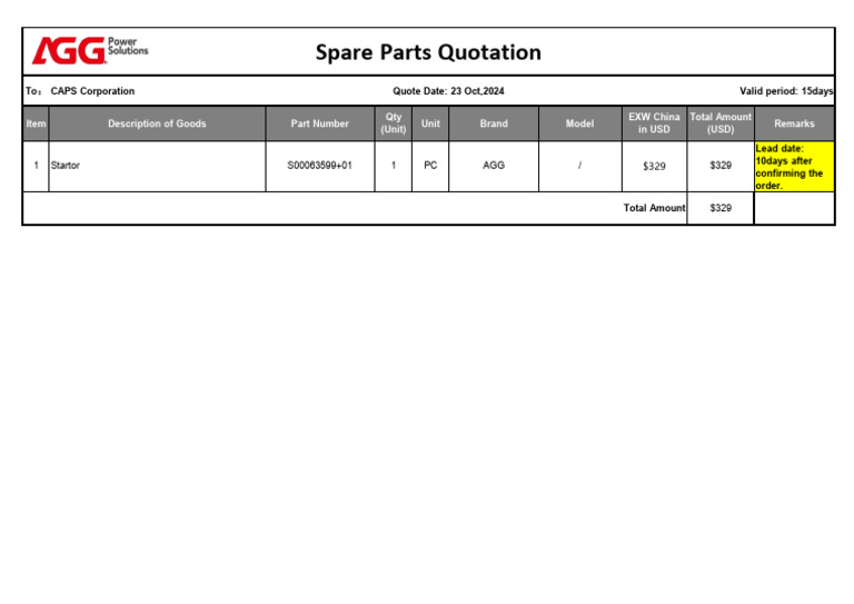 Spare Parts Quotation for CAPS Corp. | PDF