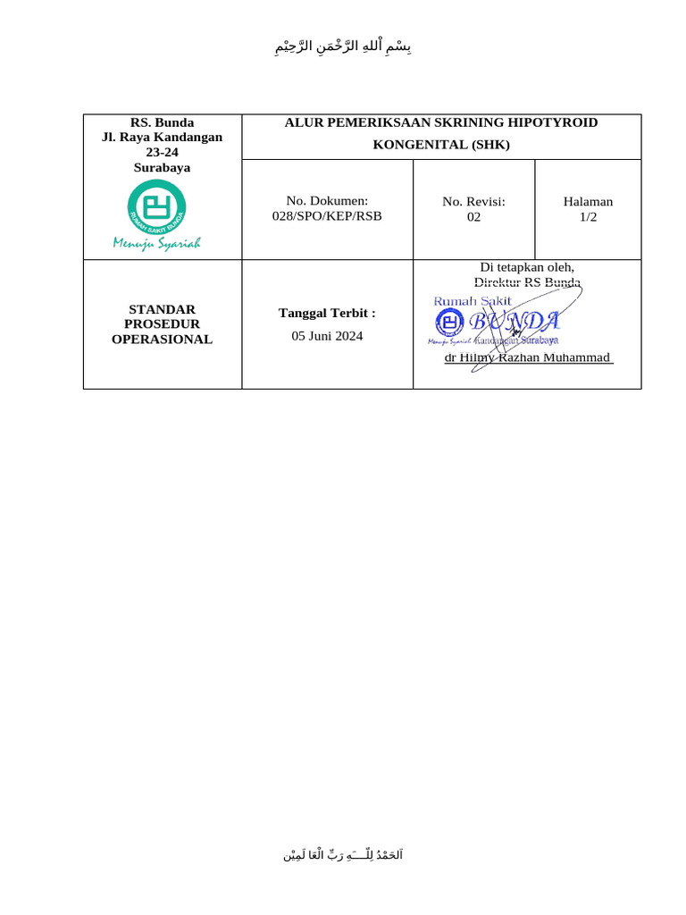 Spo Alur Pemeriksaan SHK | PDF