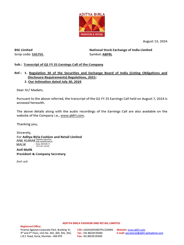 Abfrl Investor Presentation | PDF | Business Economics | Business