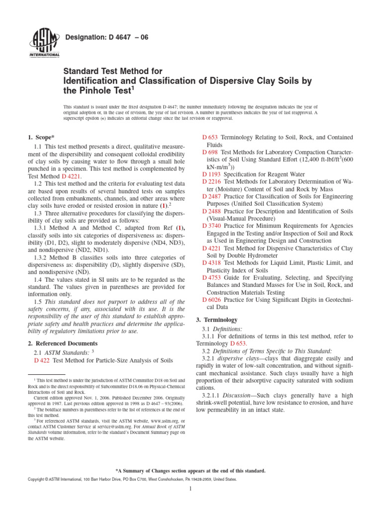 Pinhole Test for Dispersive Clay Soils | PDF | Soil | Erosion