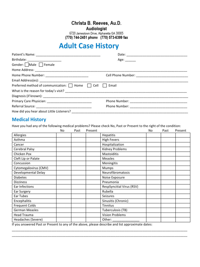 Adult Case History LL 2017 | PDF | Mental Disorder | Sensory Processing ...