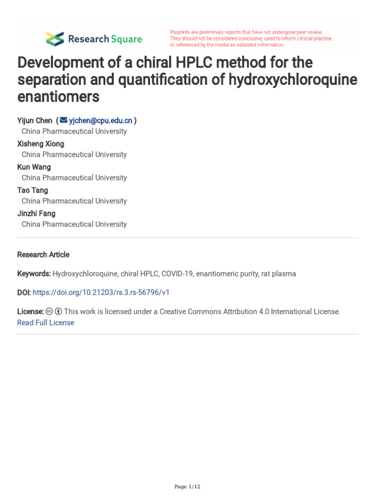 Development of a Chiral HPLC Method for the Separa | PDF | High ...