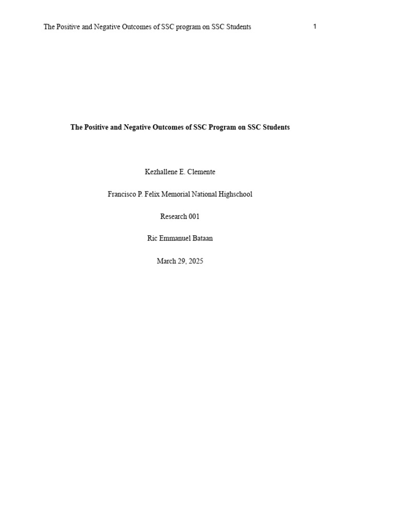 The Positive and Negative Outcomes of SSC Program On SSC Students | PDF