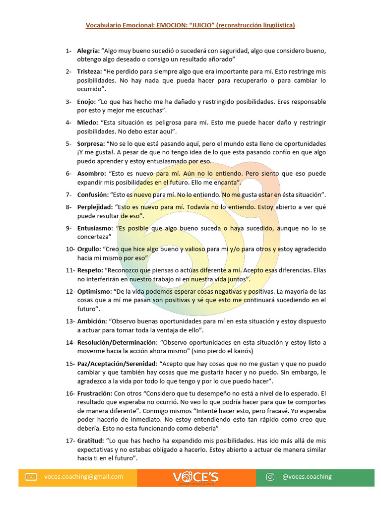 Vocabulario Emocional | PDF | Sicología
