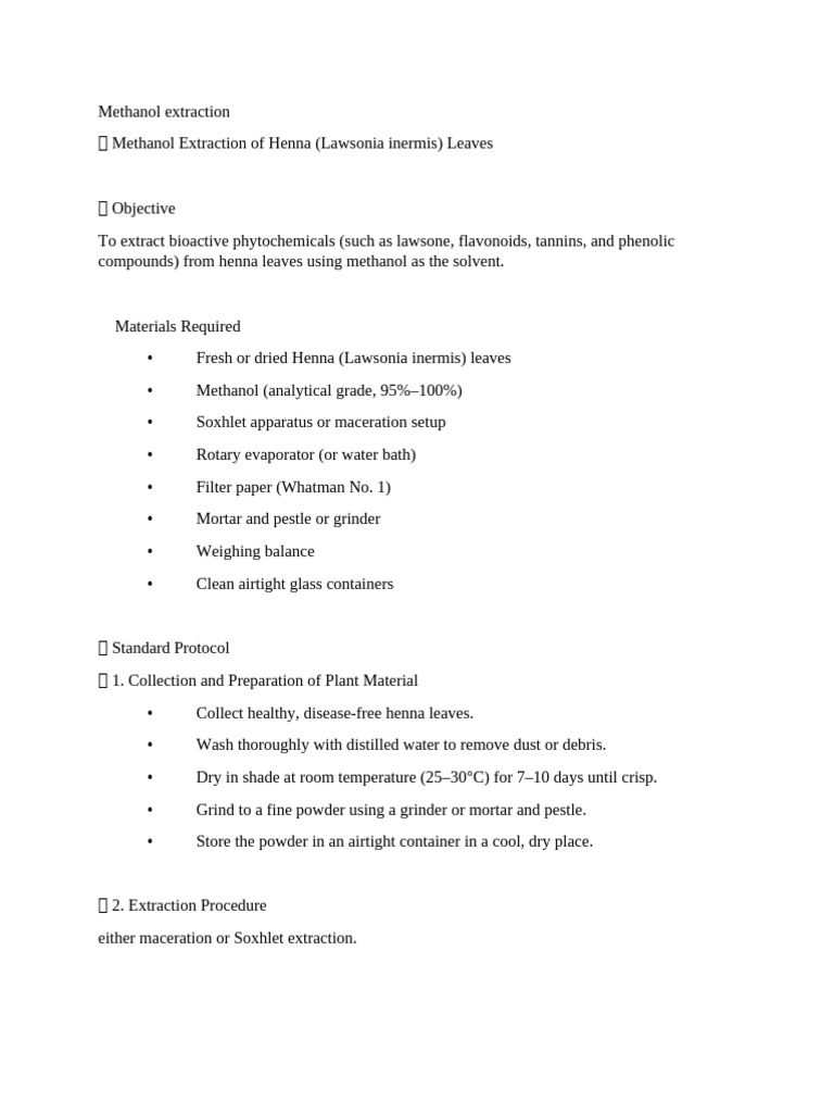 Methanol Extraction Procedure by Deepa | PDF