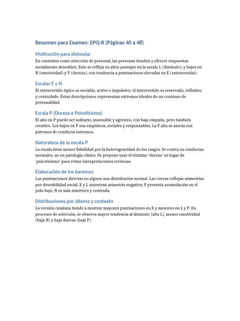 Análisis de Escalas EPQ-R en Selección | PDF