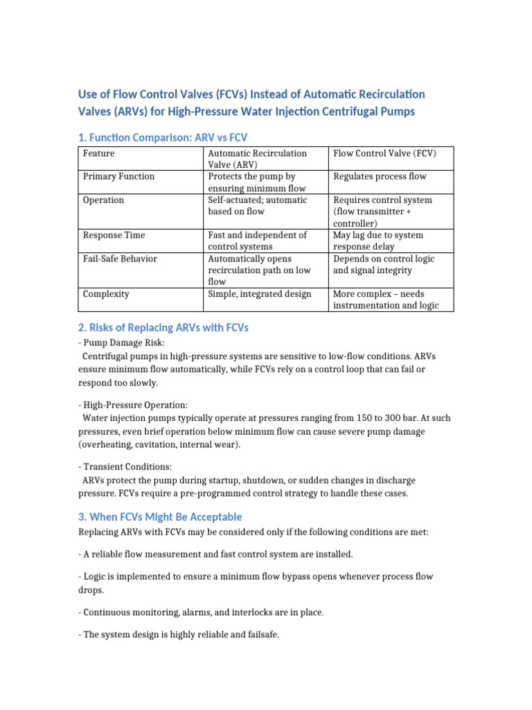 ARV Vs FCV Water Injection Pumps | PDF | Pump | Valve