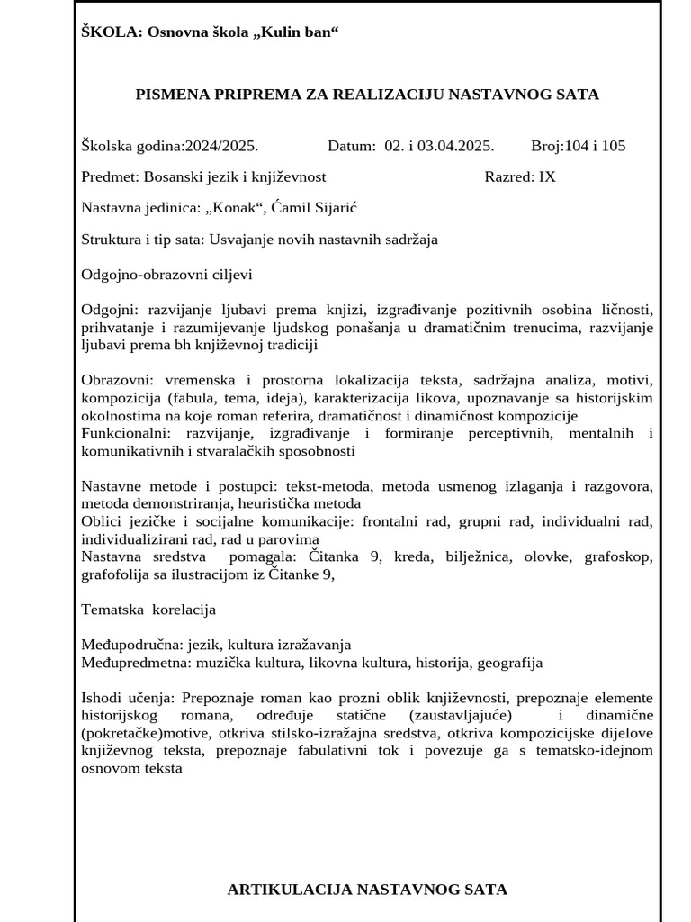 I 105. - Priprema - Konak, Ćamil Sijarić | PDF