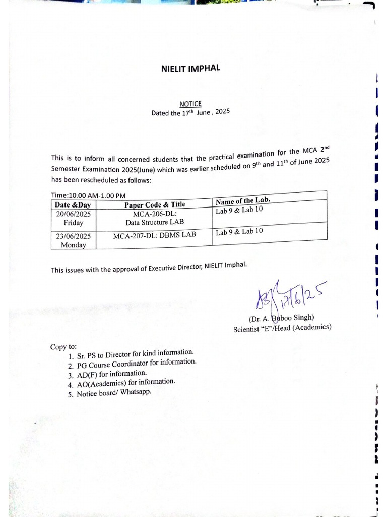 Notice For MCA 2nd Semester Practical Exam 2025 | PDF