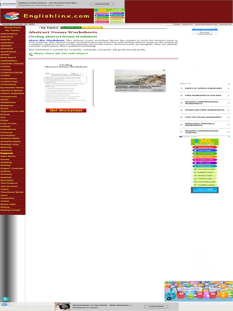 Abstract Nouns Worksheets Circling Abstract Nouns Worksheet | PDF ...