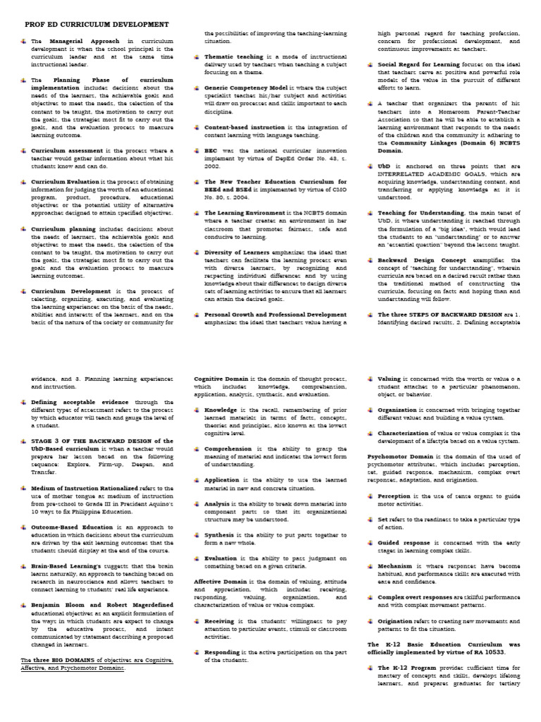 Profed Reviewer | PDF | Curriculum | Learning