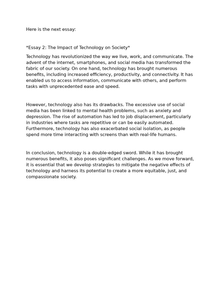 Impact of Technology On Society | PDF