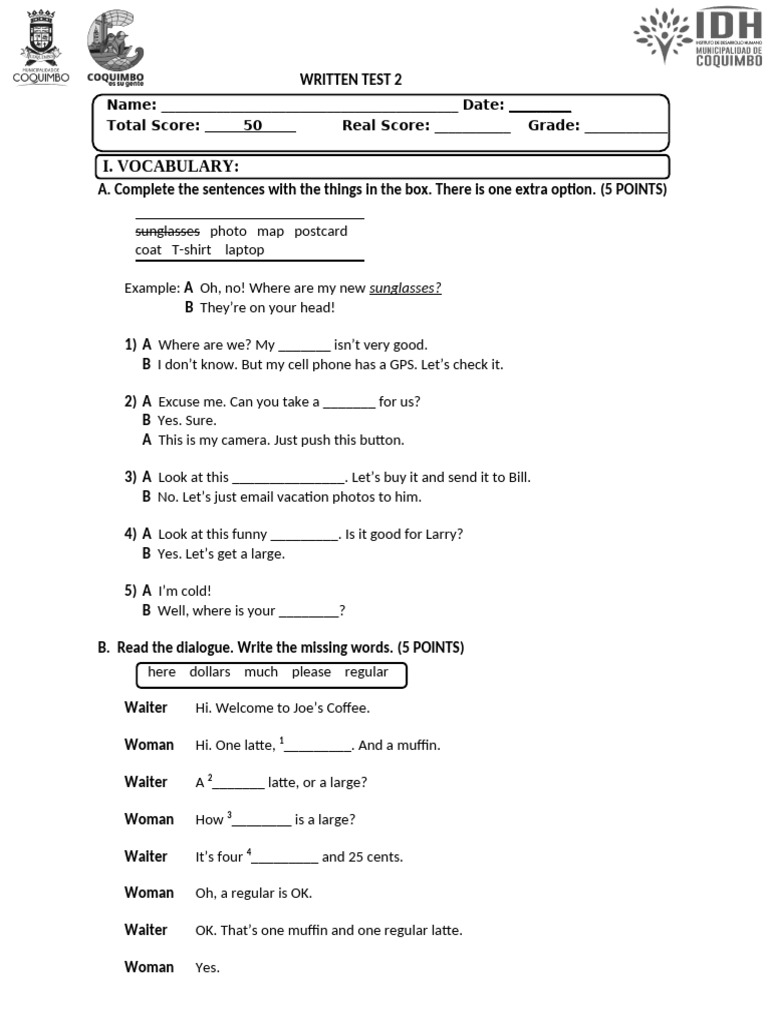 Written Test 2 Pre-Beginner | PDF