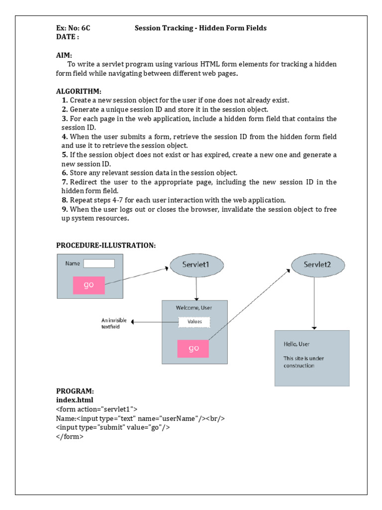 Ex 6C Session Tracking Using Hidden Form Fields | PDF | Computer Programming | Software Engineering