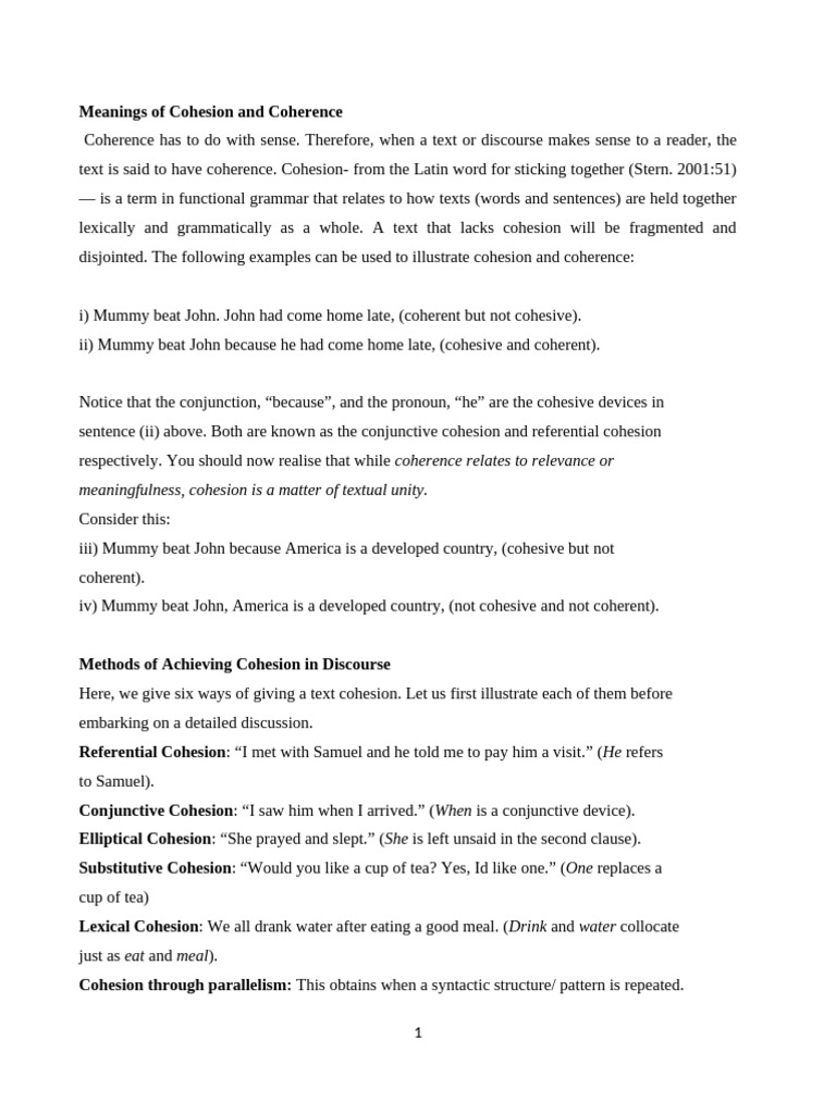 Cohesion and Coherence | PDF | Discourse | Pronoun