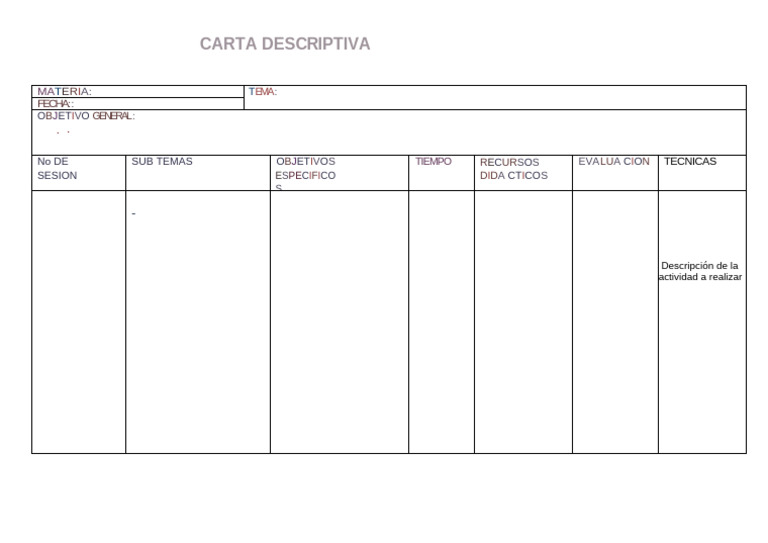 Formato Carta Descriptiva | PDF