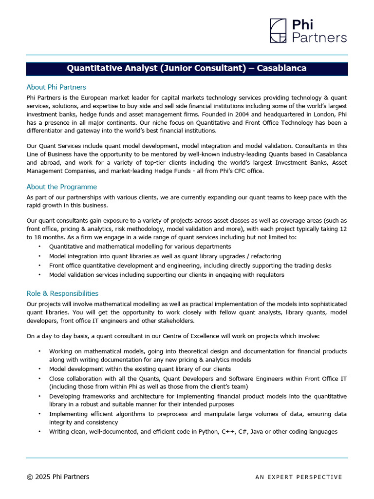 Junior Quant Analyst Role in Casablanca | PDF | Business | Computing