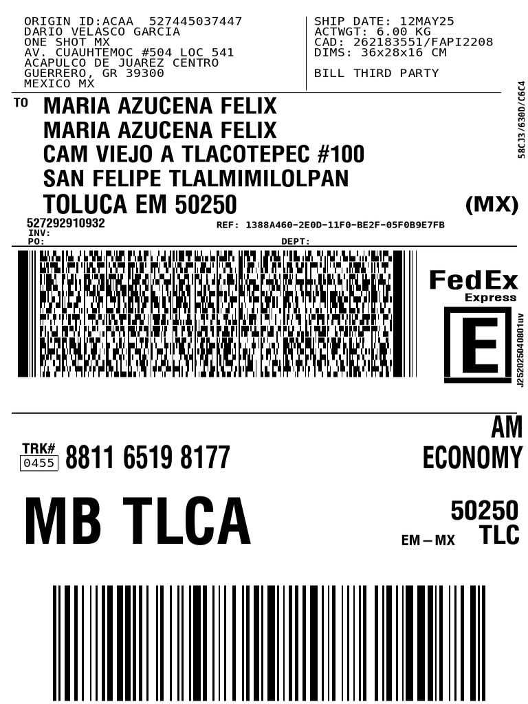 MB Tlca: Toluca em 50250 Fedex | PDF