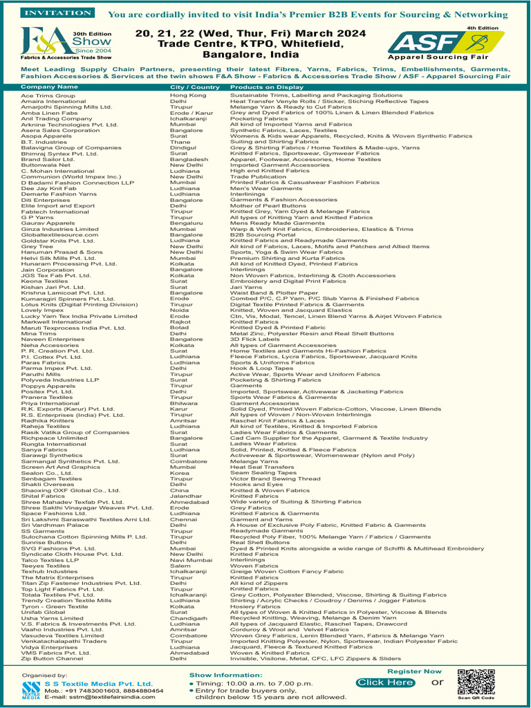 FnA Show ASF Blr 2024 Invitation | PDF | Textiles | Knitting