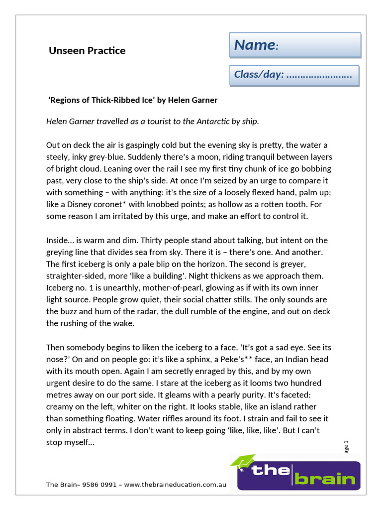 Unseen Practice - Regions of Thick-Ribbed Ice - Helen Garner | PDF