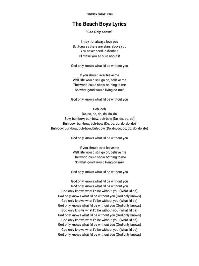 The Beach Boys - God Only Knows Lyrics | PDF
