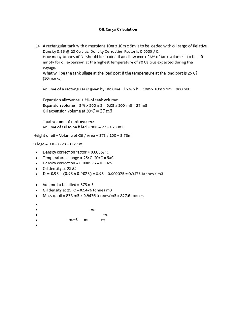 Oil Cargo Calculation and Ullage Analysis | PDF