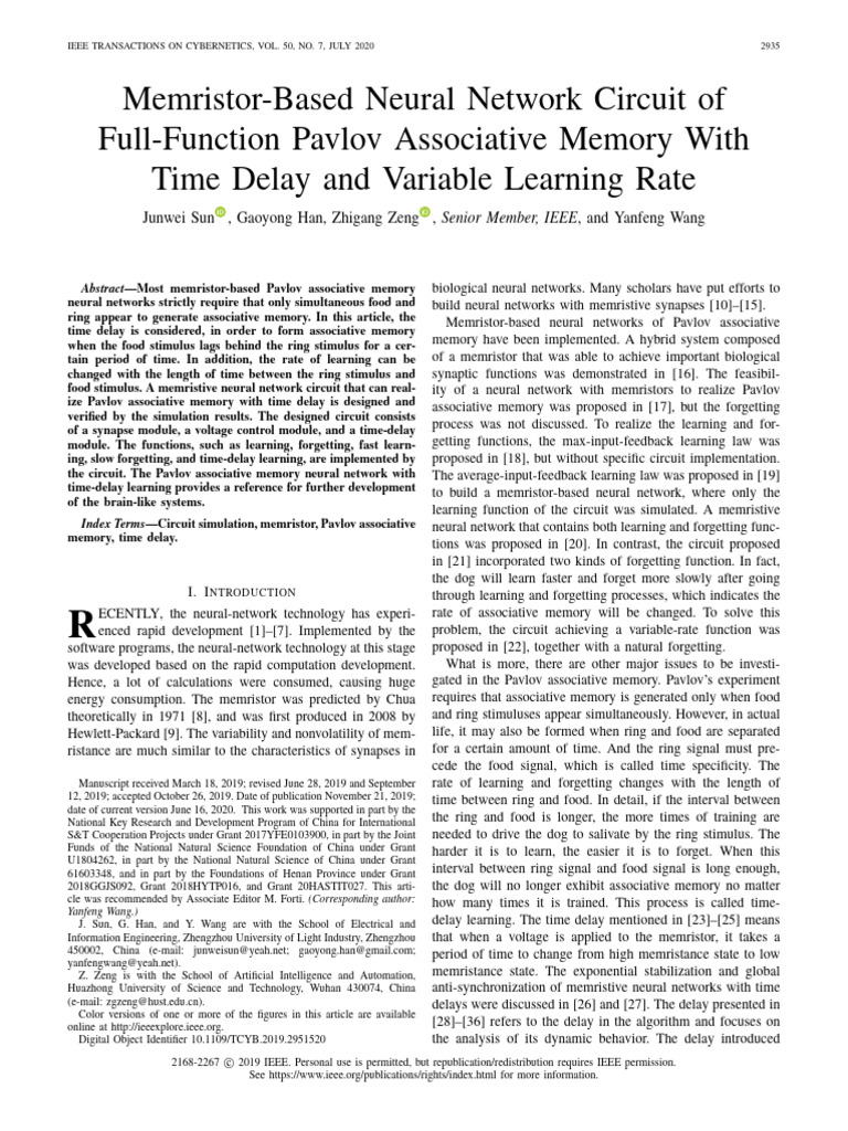 Memristor-Based Neural Network Circuit of Full-Function Pavlov Associative Memory With Time ...