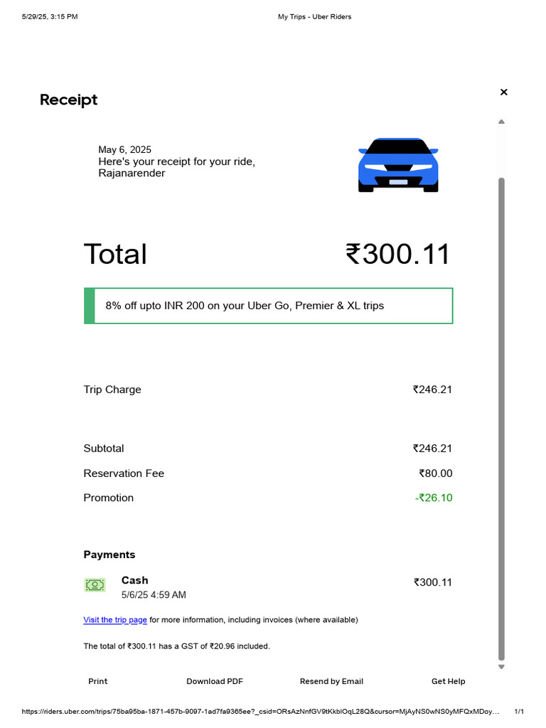 Uber Trip Receipt and Details | PDF | Business Documents