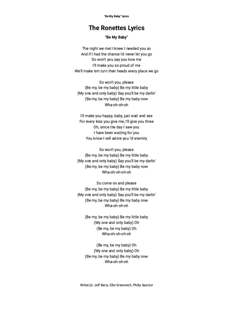 The Ronettes - Be My Baby Lyrics | PDF
