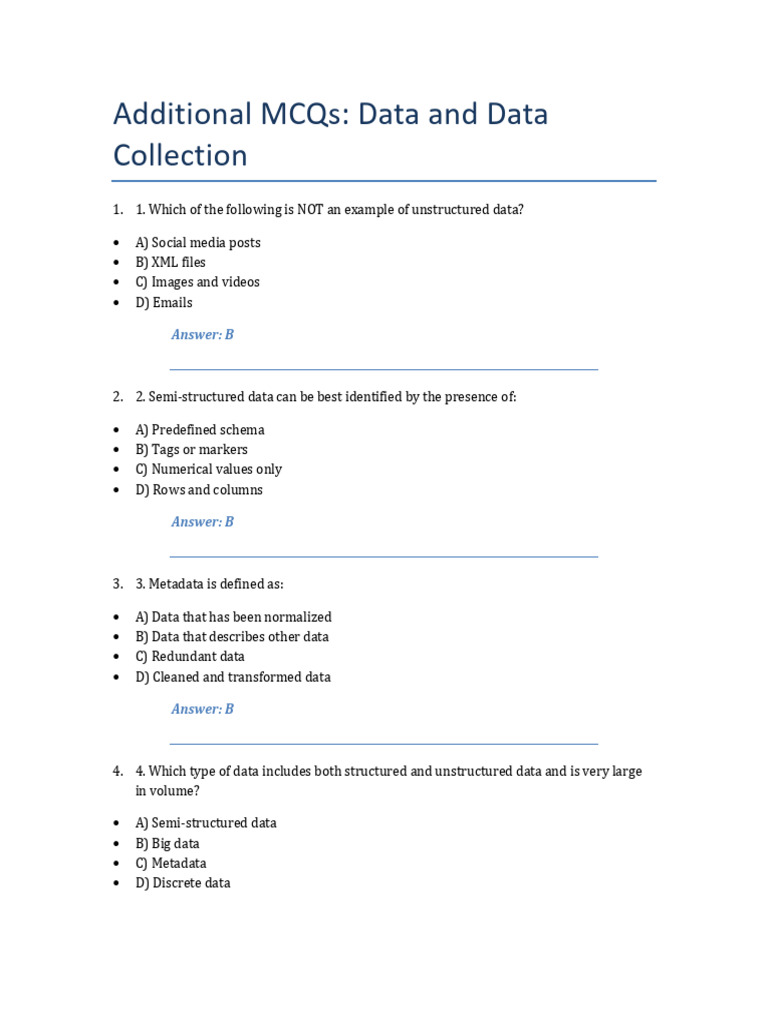 Additional MCQs Data and Collection | PDF | Data | Metadata