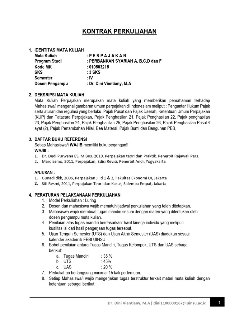 KONTRAK PERKULIAHAN PERPAJAKAN T.A. GENAP 2024-2025 (Februari2025) | PDF
