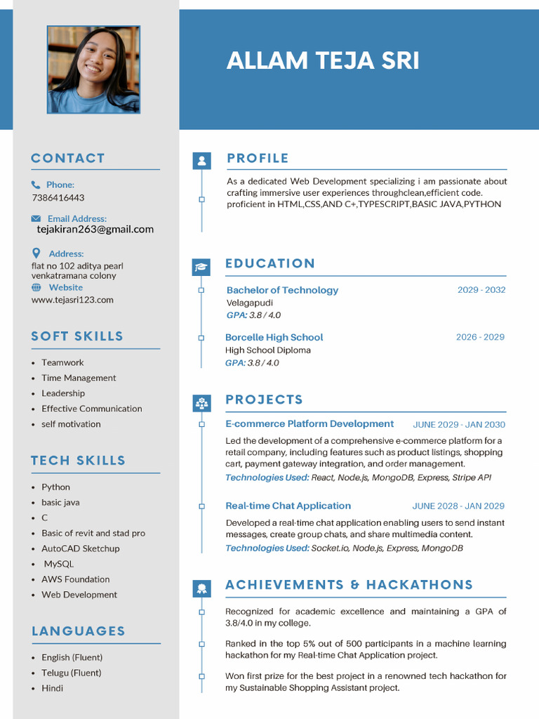 Blue and White Professional College Student CV Resume | PDF