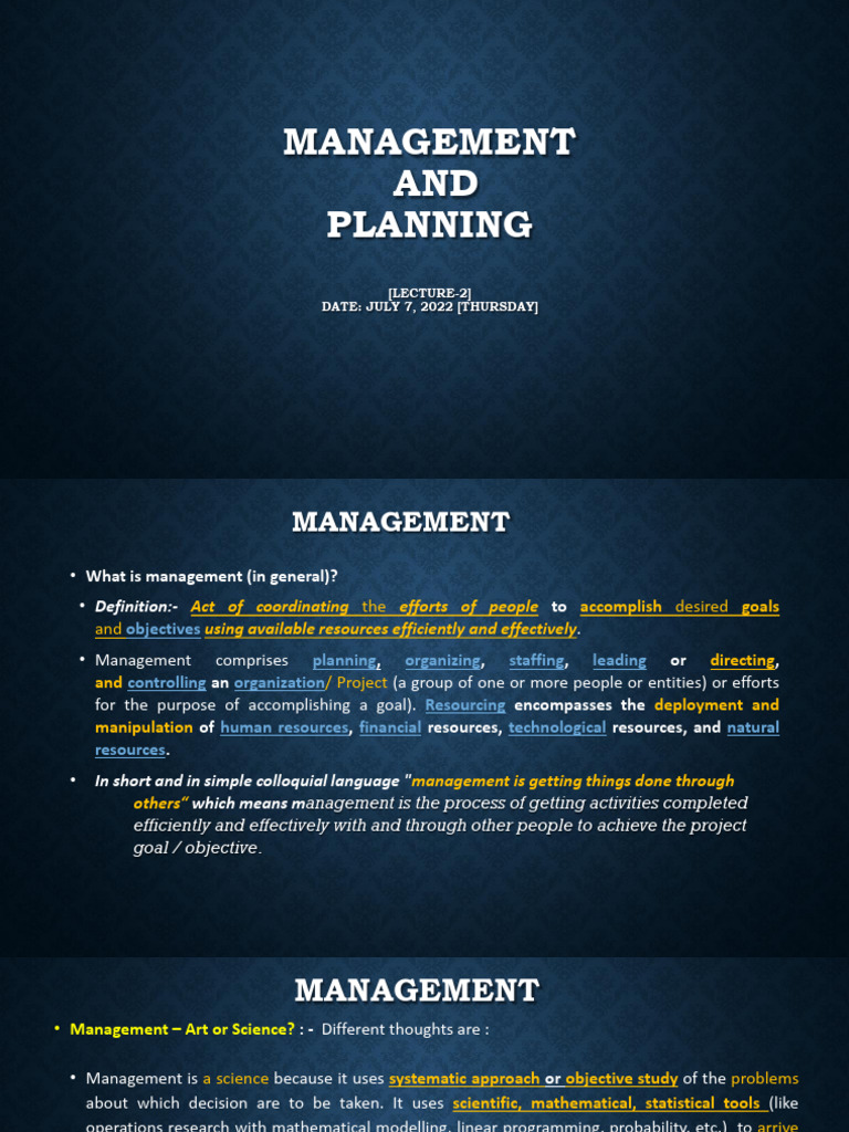 Lecture-2 (CM-Management & Planning) | PDF | Project Management | Science