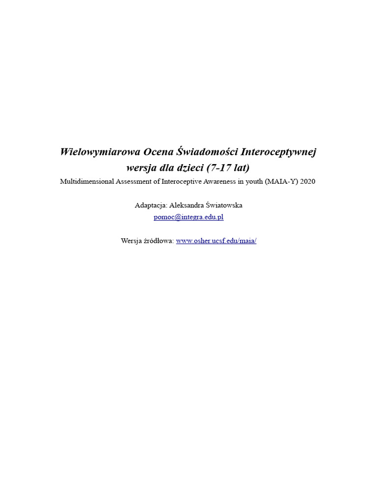 MAIA - Ocena Swiadomosci Dziecko | PDF
