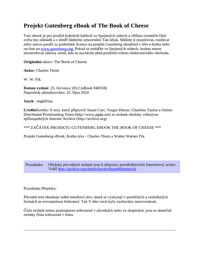 Projekt Gutenberg Ebook of The Book of Cheese | PDF