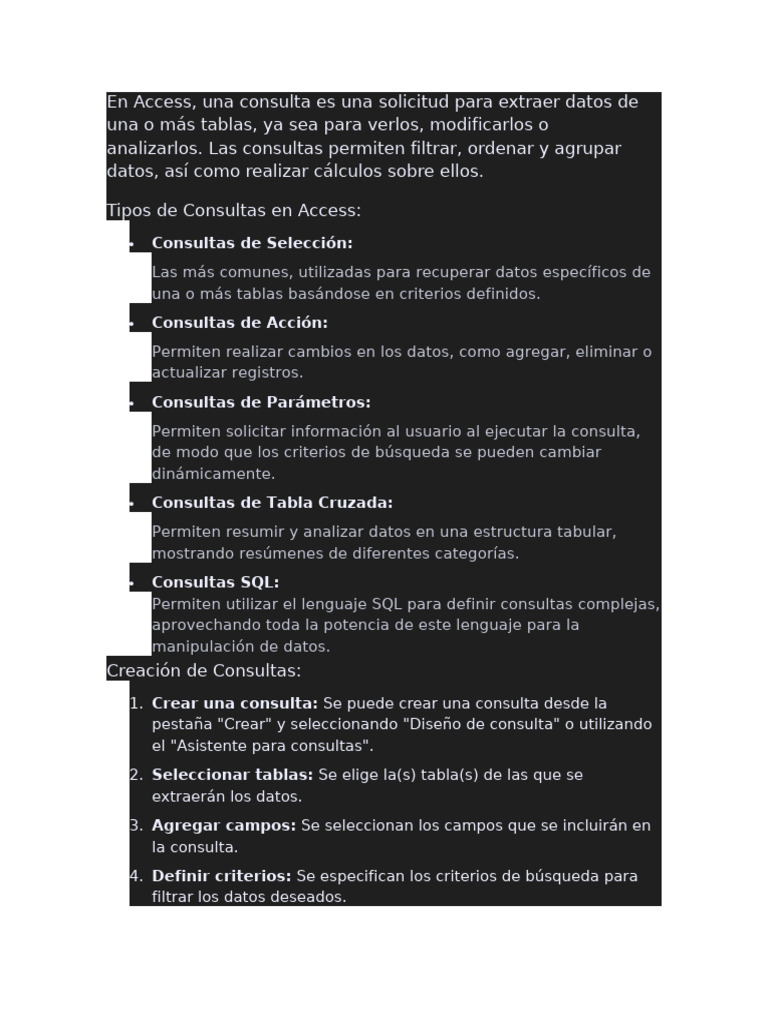 Definición y Estructura de Consultas en Access | PDF | SQL | Informática